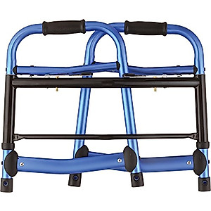 NOVA Medical Products Folding Walker with 5” Front Wheels, Glide Skis and Mobility Bag, Portable and Great for Travel, Blue