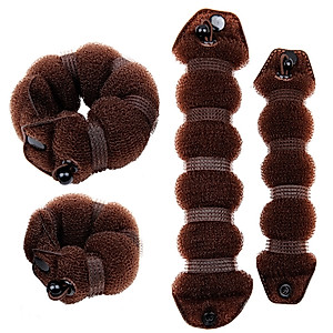 Goldrose Buns 2 Pieces Magic Hair Styling Styler Twist Ring Former Shaper Doughnut Donut Chignon Bun Maker Clip Hair Curler Accessory Small & Large (Brown)