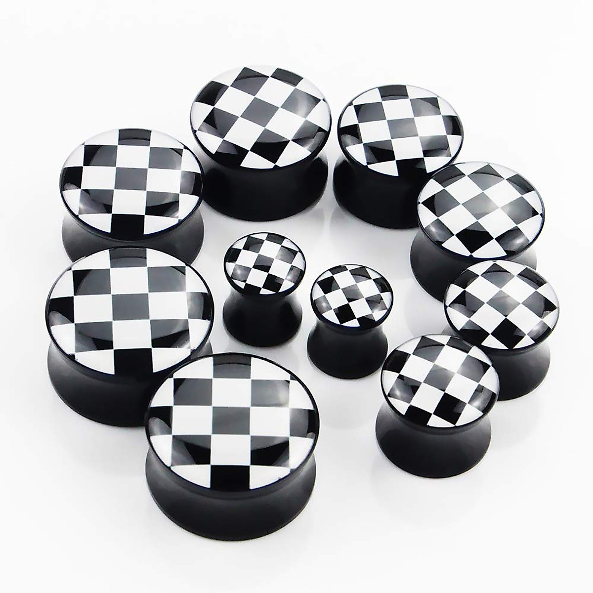 Awinrel Checkered and Spiral Saddle Ear Gauges Set UV Acrylic Ear Plugs Tunnel Stretcher Expander Body Piercing Jewelry 4 Pieces 00G 10mm