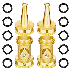 AUTOMAN Brass Hose Nozzle - High Pressure Jet Nozzle 4 Count (2 Set), Heavy Duty Water Hose Sprayer Sweeper with Hose Shutoff Valve, 3/4” GHT Nozzles for Garden Hose, Car Wash, Extra 10 Rubber Washers