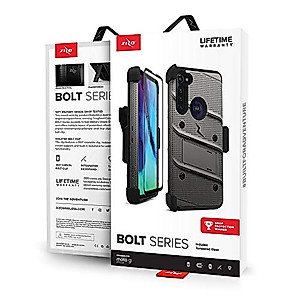 ZIZO Bolt Series for Moto G Stylus (2020) Case with Screen Protector Kickstand Holster Lanyard - Gun Metal Gray & Black