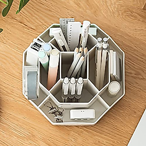 kaileyouxiangongsi Rotating Art Supply Storage Organizer,Pencil Holder with 9 Compartment, Pen Storage Organizer, for Kids Art Desk, Homeschool Supplies, Home Office Desktop Organizer(White)