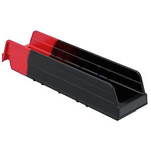 Akro-Mils 36448 Indicator Inventory Control Double Hopper Plastic Kanban Shelf Bin, 17-7/8-Inch x 4-1/4-Inch x 4-Inch, Black/Red, (12-Pack)