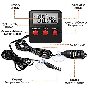 Weewooday 2 Pieces Reptile Thermometer and Humidity Gauge Reptile Terrarium Thermometer Hygrometer with Probes Indoor Outdoor Digital Pet Temperature and Hygrometer Gauge for Reptiles Pet Keeping