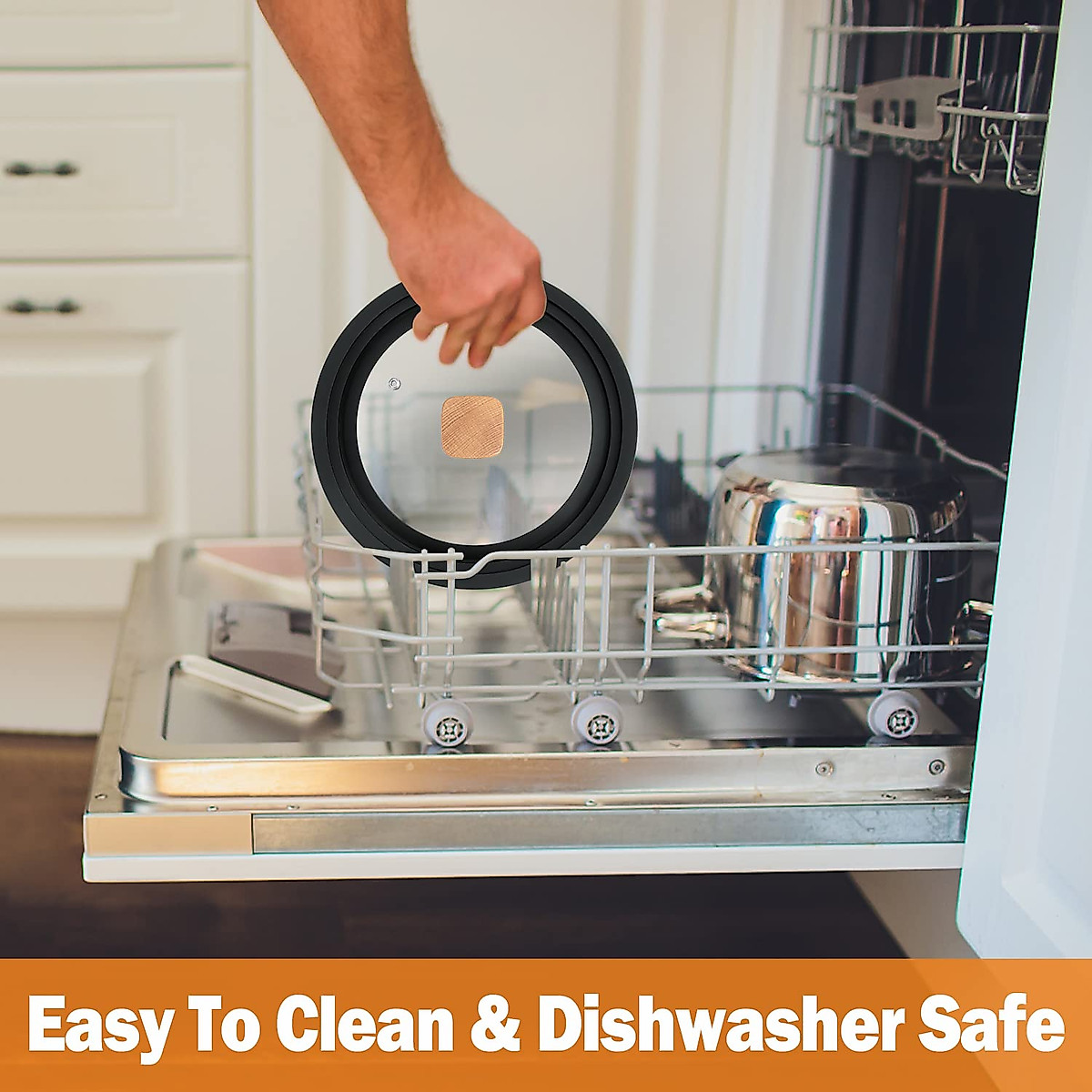 Wadaza Universal Lid for Pots and Pans - Tempered Glass Pan Lid with Wooden Knob, Dishwasher Safe Pot Lid, Fits 10, 11, 12 Inch Frying Pan Wok Skillet Cookware