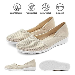 hash bubbie Women's Casual Sneakers Slip on Mesh Tennis Shoes Work Nurse Flat Shoes（Mesh Beige.US8）