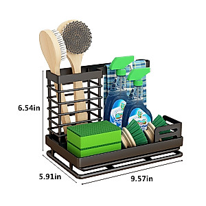 Sink Caddy, MCWMBB Kitchen Sink Organizer, Sponge Holder for Kitchen Sink with Removable Drain Pan,Kitchen Caddy Stainless Steel Sink Organizers for Soap/Bottles/Scrubber Brush/Dishcloth/Sponge(Black)