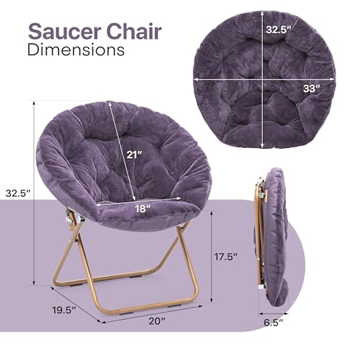 SFIHOME Foldable Oversized Moon Chair, Large Soft Lazy Cozy Comfortable Faux Fur Round Saucer Moon Chair for Teens and Adults, Purple
