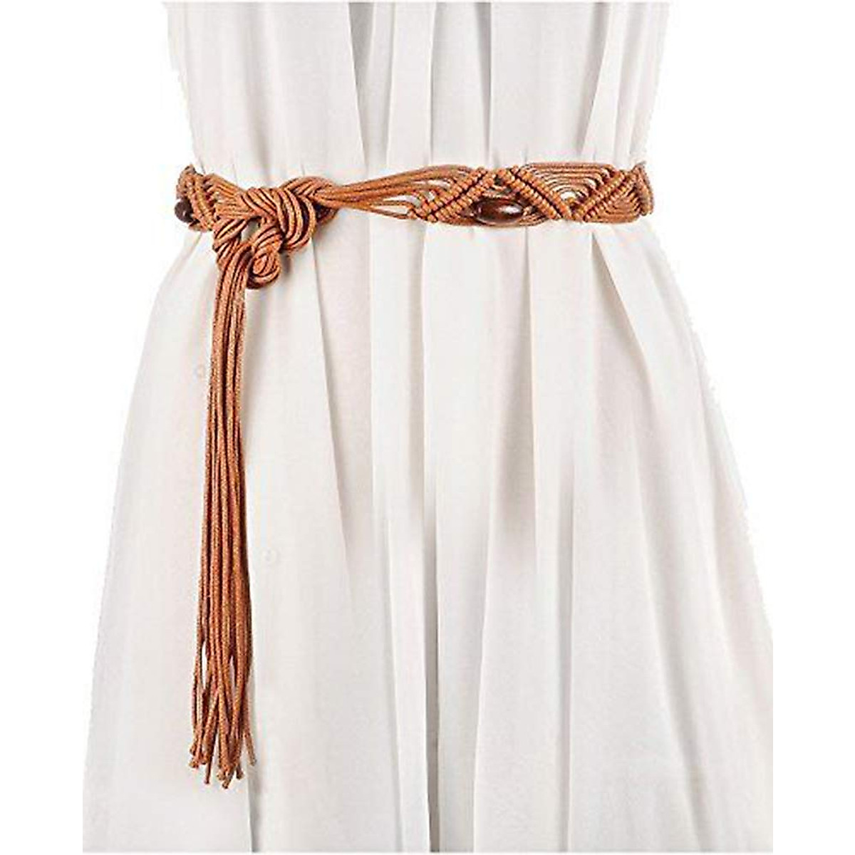 Womens Bohemian Rope Tassel Braid Waist Belt Woven Skinny Chain Belt for Skirt Dress