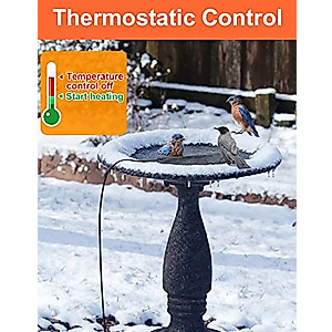 Bird Bath De Icer: for Outdoors in Winter, 6 Ft Cord, 60W Thermostatic Control Overheat Automatic Pause, Deicer for Bird Bath, Squirrel,Hummingbird Etc