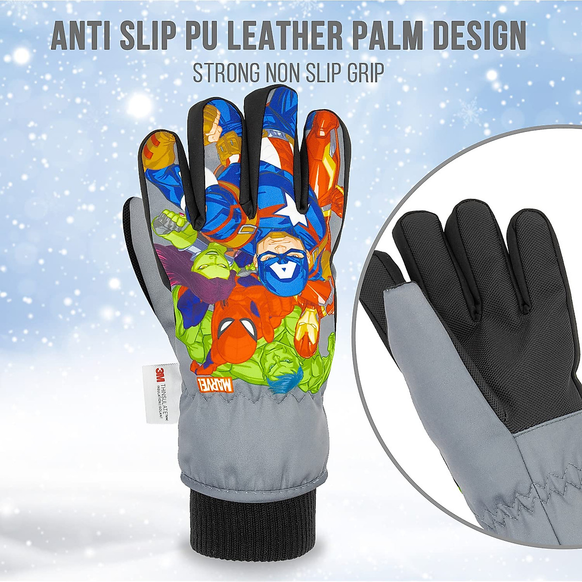 Spiderman Snow Gloves for Kids, Spider Man Toddler Gloves, 3M Thinsulate Waterproof Mittens, Kids Winter gloves