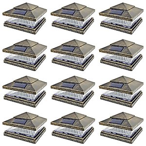 iGlow 12 Pack Vintage Bronze Garden 6 x 6 Solar SMD LED Post Deck Cap Square Fence Light Landscape PVC Vinyl Wood Bronze