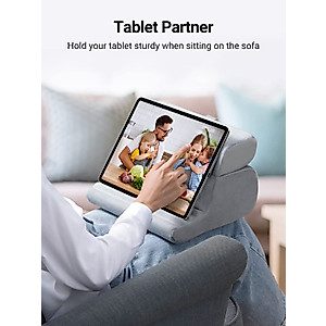 UGREEN Tablet Pillow Stand for Lap Soft Holder Bed with 3 Viewing Angles Adjustable Home Office Accessories Compatible for iPad Pro 13 12 11 10.5 Air Mini 5 4 3 2 Phone 16 15 14 E-Reader Grey