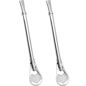 GFDesign Yerba Mate Bombilla Gourd Drinking Filter Straws 304 Food-Grade 18/8 Stainless Steel - Set of 2 with Cleaning Brush - 6.1" Long