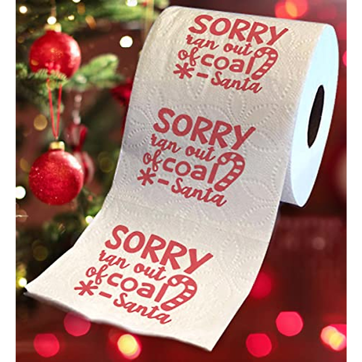 Printed TP Sorry Ran Out of Coal Santa Printed Toilet Paper Gag Gift – Merry Christmas Funny Toilet Paper Roll For Prank, Bathroom Decor, Stocking Stuffers, Novelty Xmas Holiday Gift – 500 Sheets