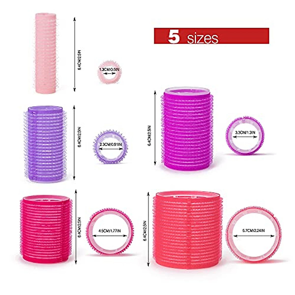 Hyoujin Hair Rollers Curlers,40pcs Heatless Velcro Rollers for Long Short Hair,30 Rollers With 10 Clips Jumbo Large Medium Small Sizes（57mm,45mm,33mm,23mm,13mm)to Sleep in for Women Hair Bangs Volume