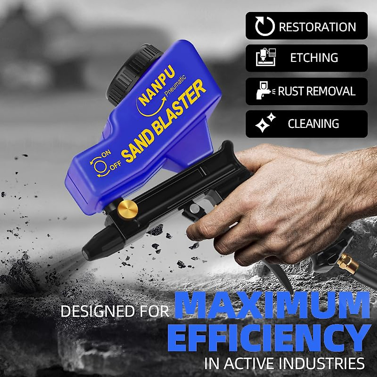 NANPU Air Sand Blaster Gun with Gravity Feed - Ceramic Nozzle, Metal Body | for Paint, Rust Removal, and Glass Etching | Versatile for Aluminum, Sand, Walnut Shells, and Soda Blasting Applications