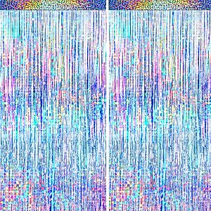 4 Packs Silver Foil Fringe Curtain, Silver Glitter Metallic Tinsel Backdrop for Birthday, Wedding, Baby Shower, 70s 80s 90s Theme Disco Party, Bachelorette Party, Iridescent Party Decorations Supplies