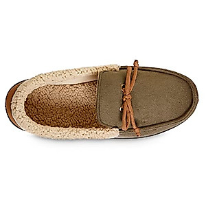 isotoner Men's Recycled Advanced Memory Foam Microsuede Vincent ECO Comfort Moccasin Slippers, Loden, 9.5-10.5