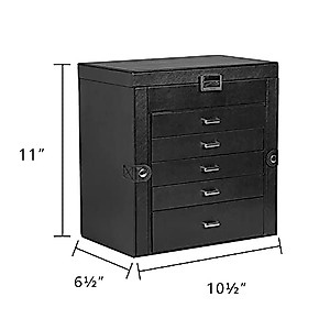 Frebeauty Large PU Jewelry Box Bundle:A Multi-functional Jewelry Box(Black) and A 50 Slot Earring Organizer Box(Black) of Rings Earrings Necklace Bracelets for Women Girls