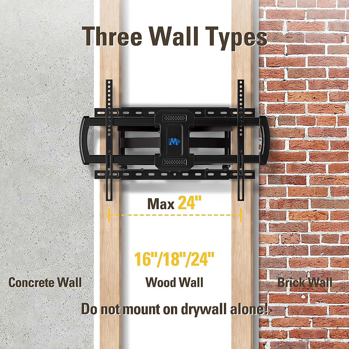 Mounting Dream TV Wall Mounts TV Bracket for Most 42-84 Inch TVs, UL Listed Premium TV Mount Full Motion with Articulating Arms, Max VESA 600x400mm and 100LBS, Fits 16", 18", 24" Studs, MD2296-24K