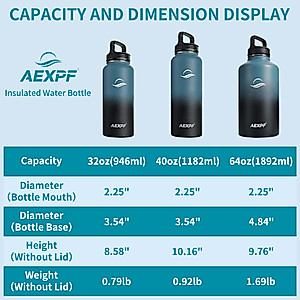 AEXPF 40 oz Insulated Water Bottle, Stainless Steel Vacuum Sports Water Bottle with 3 Lids, Durable Leakproof Metal Thermos, BPA-free Water Flask Jug with Strap for Gym Camping, Indigo Black Gradient