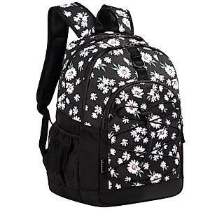 Choco Mocha Daisy Backpack for Teen Girls, Travel School Backpack for Girls Middle School Large Bookbag 18 Inch, Black