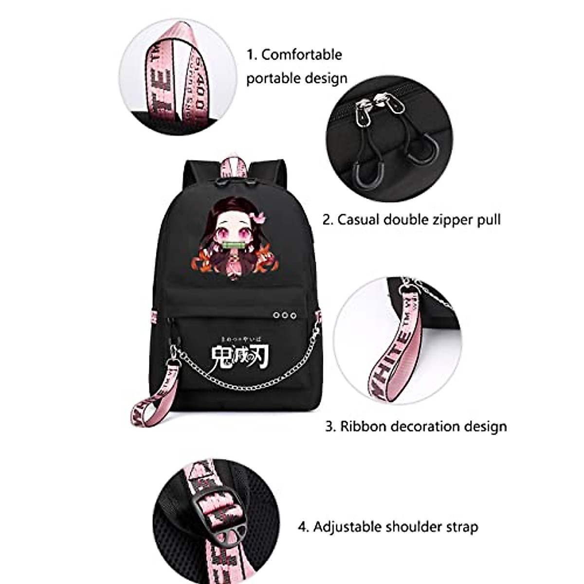 WZCSLM Anime Cosplay Laptop Backpack with USB Charging Port, Middle School College Bookbags for Women Men (black1)