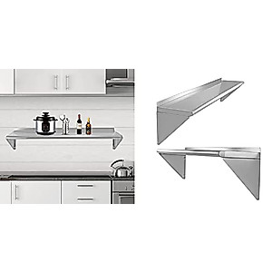 STEELBUS 12''x48'' - 2packs Wall Mounted Stainless Steel Shelf NSF Commercial Metal Wall Mount Floating Shelving for Kitchen, Restaurant, Food Truck,Garage,Washrooms,Home&Hotel