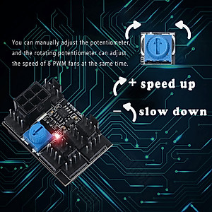 MEIRIYFA 3 Pin 4 Pin Fan Adapter PWM PC Chassis Cooling Fan Hub 8 Way Splitter DC12V Speed Controller with 6 Pin Power Port,Chassis Fan Pressure Regulating Governor