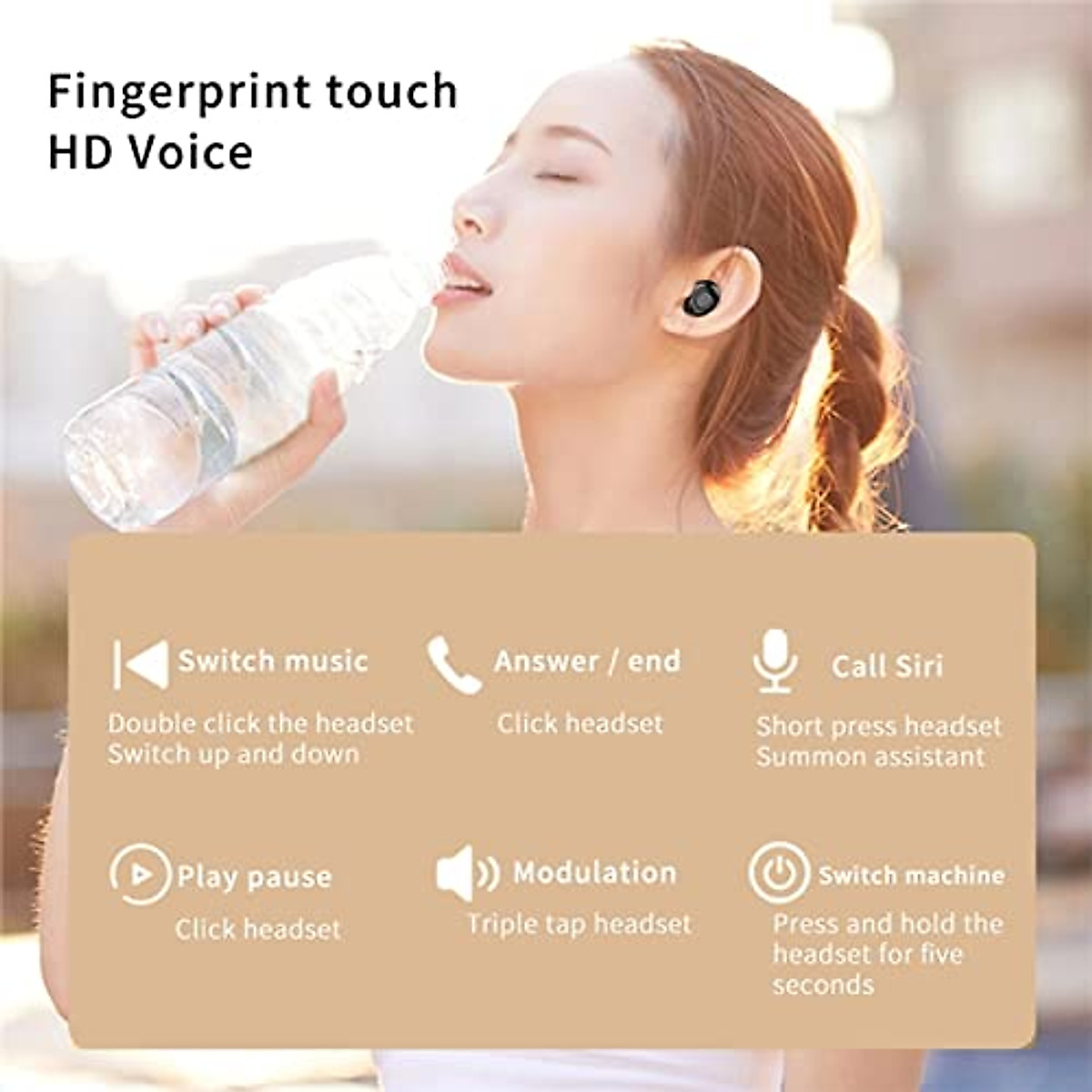 Wireless Earbuds Headphones Bluetooth 5.0 Earphones HD Noise Cancelling with Large Screen Digital Display Charging Case Fingerprint, Suitable for Sports/Games