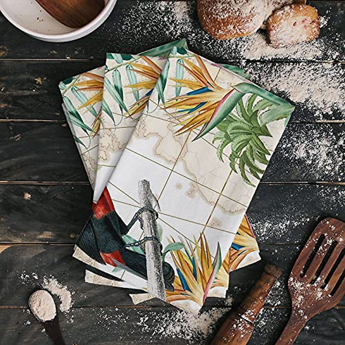 Segard Kitchen Towels Dish Towel Set of 4,Tropical Bird Pineapple Botanical Animals Absorbent Hand Towels Cleaning Dishcloth Tea Towels,Spring Flower Plants Reusable Drying Dish Cloths
