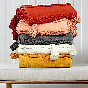 Alluring Comfort Peach Throw Blanket, 50x60 inches with Tassels. Tufted Stripes Design on slub Base Made with 100% Cotton for Sofa, Couch Premium Decorative Knitted Throw Blankets