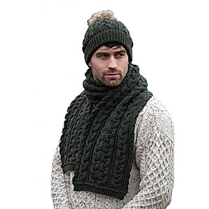 Aran Crafts Irish Cable Knitted Wool Heavyweight Scarf 10"x64" (X4855-AGRE)