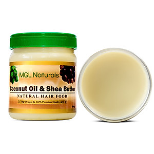 MGL Naturals Coconut Oil and Shea Butter Natural Hair Food made with organic ingredients. Nourish and moisturize hair for growth, softness, shine, manageability and protect against hair damage.