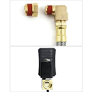 QWORK Automatic Timed Condensate Drain Valve with Steel Hose 1/4 Inch NPT Drain Valve Elbow Fitting, 1/2" Ac110v 2-way Direct-acting Drain Valve US Plug for Compressed Air