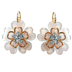 Navachi 18k Gold Plated White Crystal Acetate Blooming Flowers Az2414e Leverback Earrings