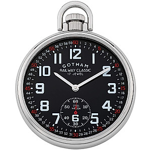 Gotham Men's Stainless Steel Mechanical Hand Wind Railroad Style Pocket Watch # GWC14108SB