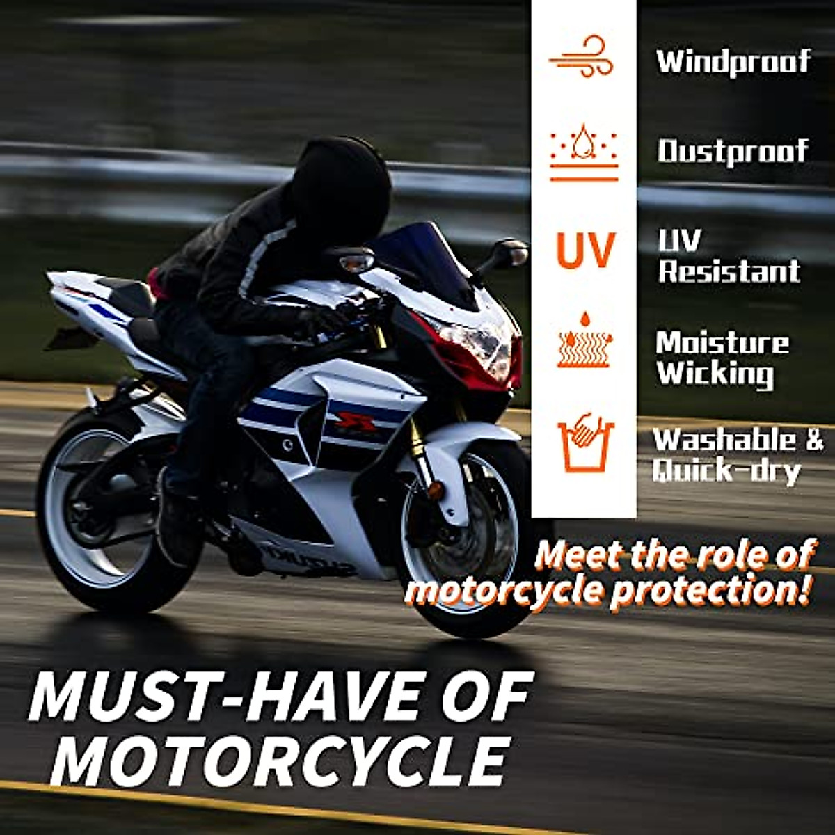 YUNAI Motorcycle Cycling Balaclava Face Mask – Windproof Hot Weather Breathable Full Face UV Protection Balaclava Hood Thermal for Outdoor Skiing Sports Hiking Black