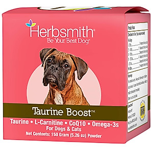 Herbsmith Taurine Boost - Cardiac and Heart Support for Dogs and Cats - Taurine Supplement for Dog and Cat Heart Health – with CoQ10, Taurine and L-Carnitine for Dogs - 150g