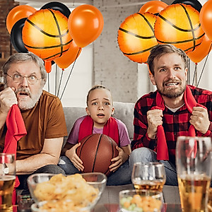 Charniol 25 Pcs Basketball Balloon 10" Aluminum Foil Sport Balloon Latex Black Orange Balloons Basketball Theme Balloon for Party Baby Shower