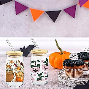UV DTF Transfer Sticker Thanksgiving Rub on Transfers for Crafting Pumpkin Pattern UV DTF Cup Wrap Transfer Sticker for Glass Coffee Cups Waterproof DIY Decals