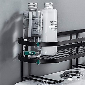 KEWKASKY Bathroom Toilet Storage Over Toilet Shelf Self Adhesive Over Toilet Storage Shelf No Drilling Waterproof Rustproof Bathroom Organizer Wall Mounted Bathroom Shelves with 3 Hooks (Black)