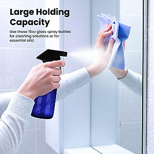 Chef's Star Glass Spray Bottles for Cleaning Solutions, Plants, and Hair, Empty Refillable Misting Spritzer with 2 Adjustable Spray Settings, 16 Oz, Pack of 2, Blue