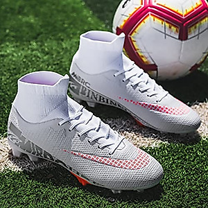 FGCVX Men's Soccer Cleats Athletic Soccer Boots Sneaker Turf Football Shoes Firm Ground White