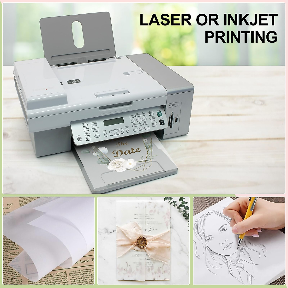 Phinus 72 Sheets Vellum Paper, Translucent Vellum Jackets Vellum Tracing Paper 8.5 x 11, Vellum Paper Printable for Sketching, Invitation Belly Bands, Gift Box Liners