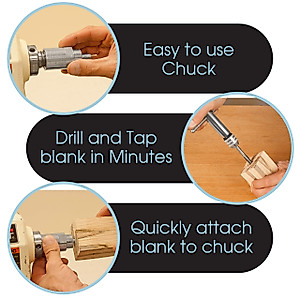 Deluxe Bottle Stopper Turning Kit with 2 Silicone Stoppers 3 Classic Chrome Stoppers 19/64 inch Drill Bit 1 inch 8 tpi Chuck and Ratcheting Handle with 3/8 inch Tap