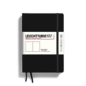 LEUCHTTURM1917 - Notebook Hardcover Medium A5-251 Numbered Pages for Writing and Journaling (Black, Plain)