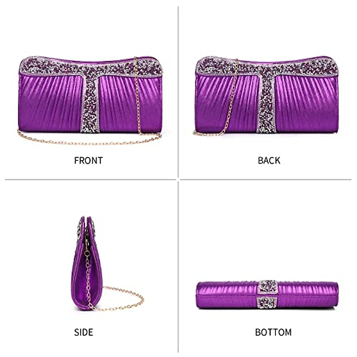 GESU Womens Clutch Purse Rhinestone Evening Bag Wedding Bridal Prom Purse Formal Party Handbag. (Purple)