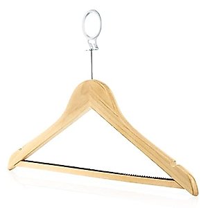 HANGERWORLD Natural Wooden Hotel Style Security Clothes Hangers - 10 Pack, Metal Anti Theft Ring Lock